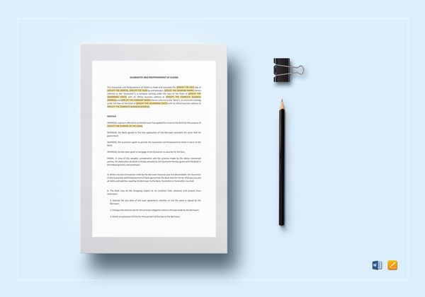 Guarantee and Postponement of Claims Template in Word, Apple Pages