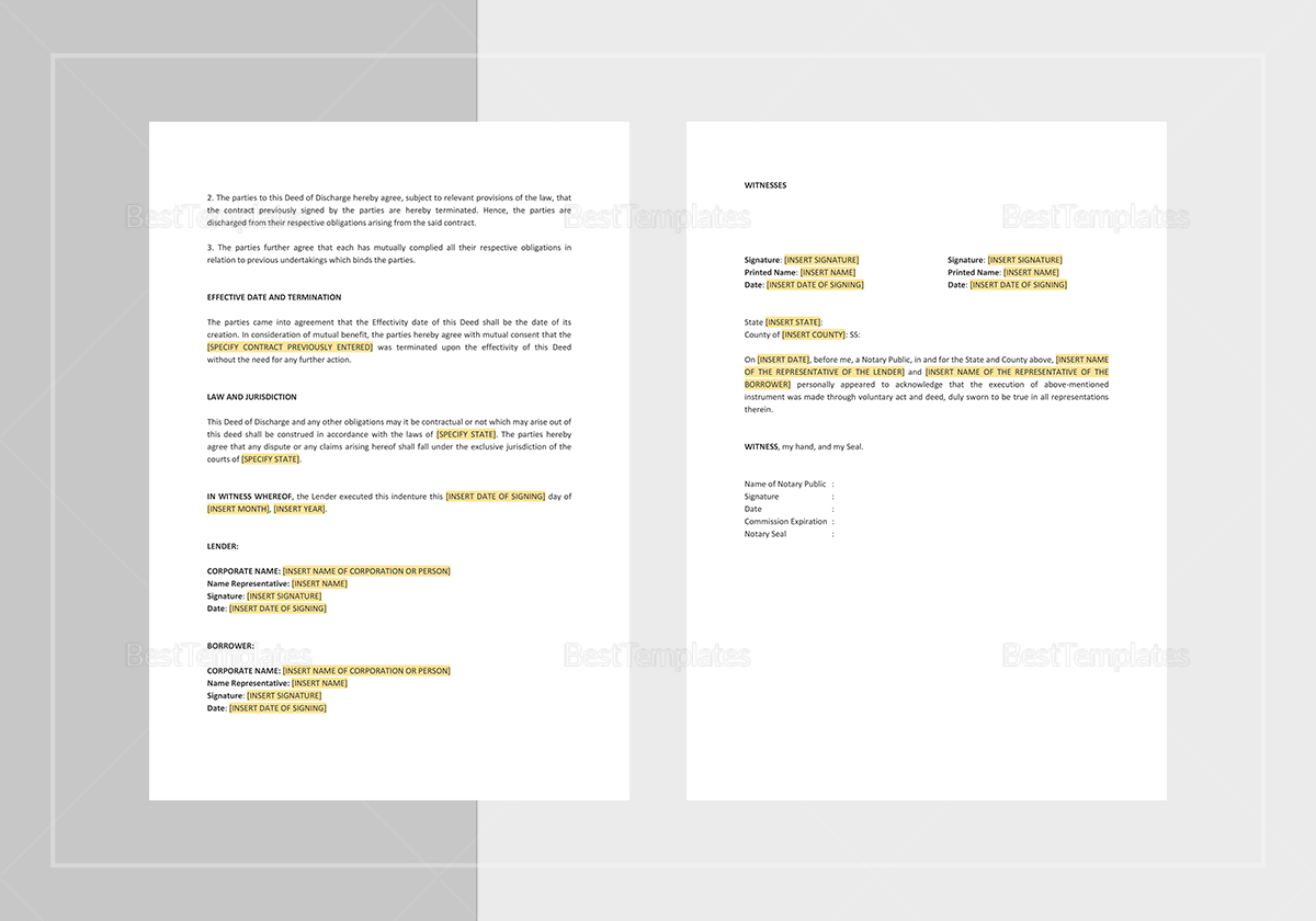 Deed of Discharge Template in Word, Apple Pages