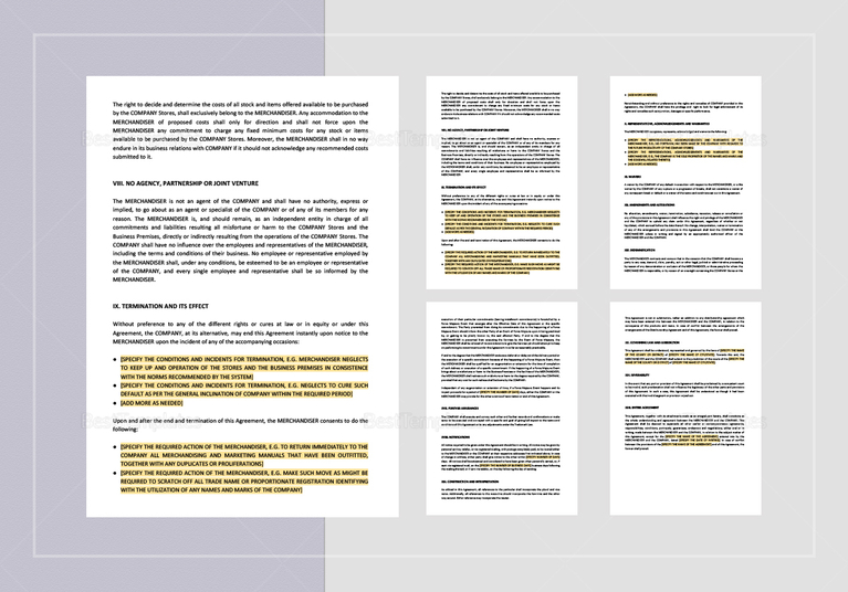 Merchandising and Marketing Agreement Template in Word, Apple Pages