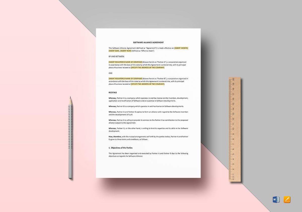 Software Alliance Agreement Template in Word, Apple Pages