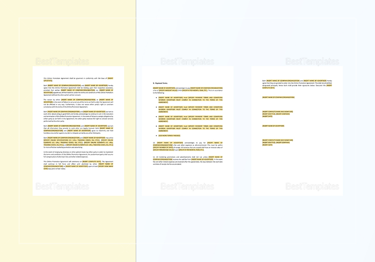Online Promotion Agreement Template in Word, Apple Pages