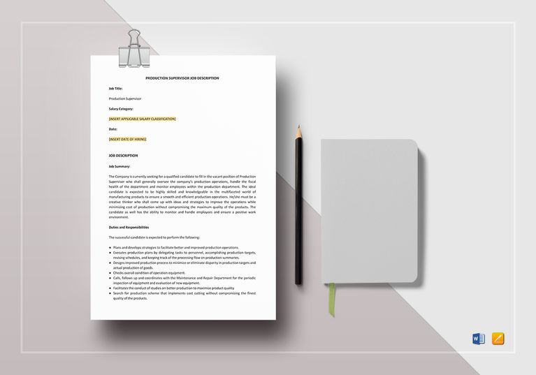 Production Supervisor Job Description Template in Word, Apple Pages