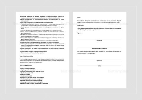 Purchasing Manager Job Description Template in Word, Apple Pages