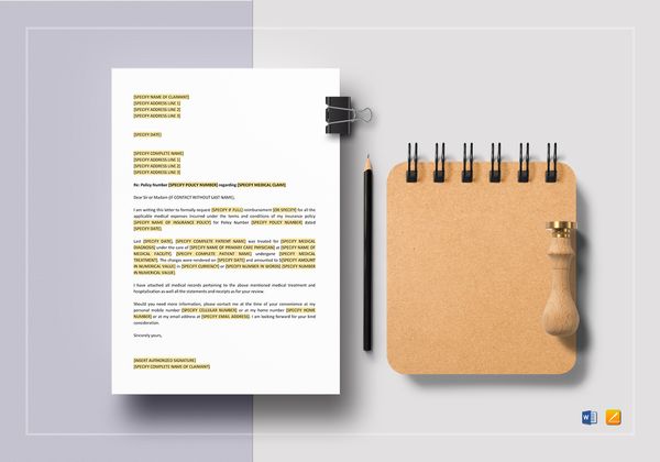 Letter to File a Medical Claim Template in Word, Apple Pages