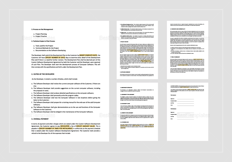 Custom Software Development Agreement Template in Word, Apple Pages