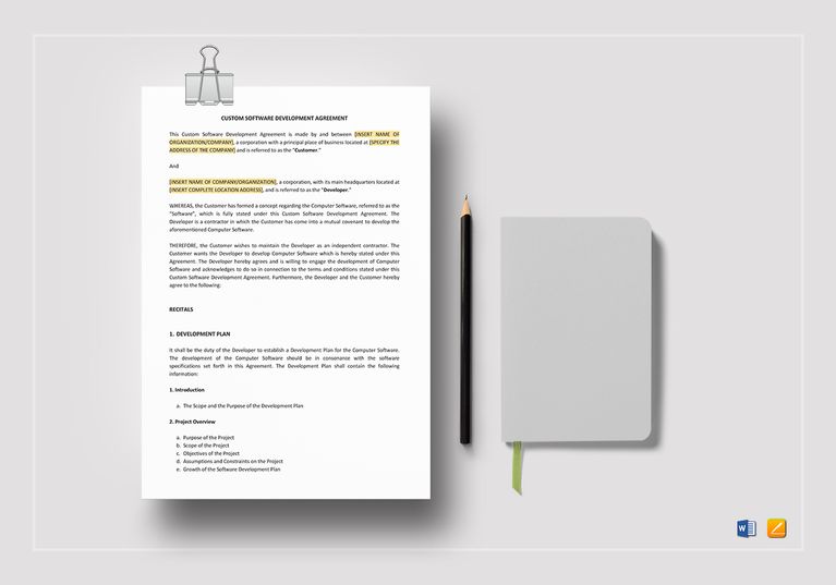 Custom Software Development Agreement Template in Word, Apple Pages