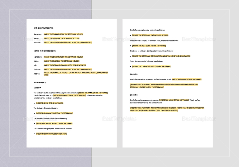 Assignment of Rights in Computer Software With Reservation Template in ...