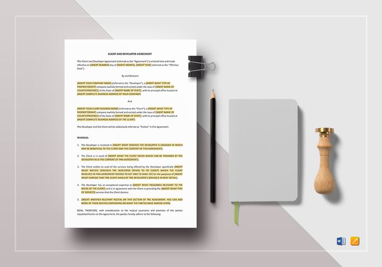 Client and Developer Agreement Template in Word, Apple Pages