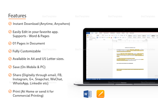 Certificate of Corporate Vote Template in Word, Apple Pages