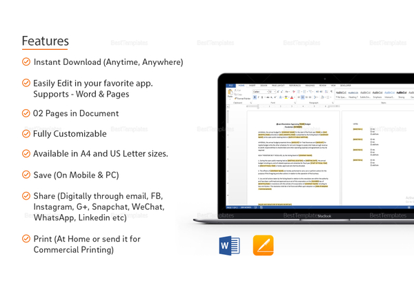 Board Resolution Approving Budget Template in Word, Apple Pages