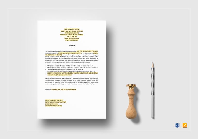 Affidavit Template in Word, Apple Pages