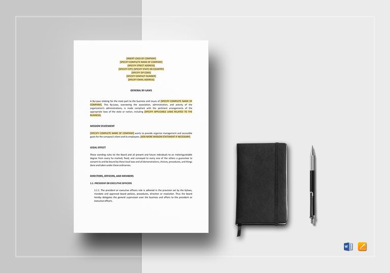 General By-Laws Template in Word, Apple Pages