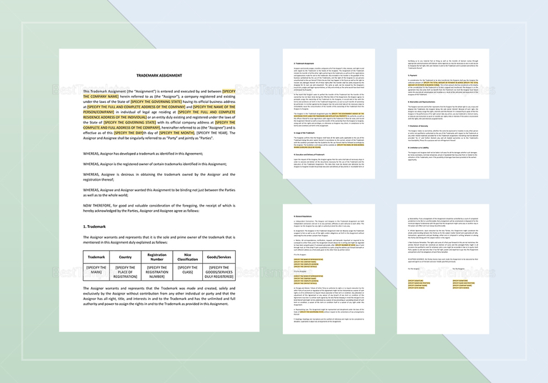 Trademark Assignment Template in Word, Apple Pages