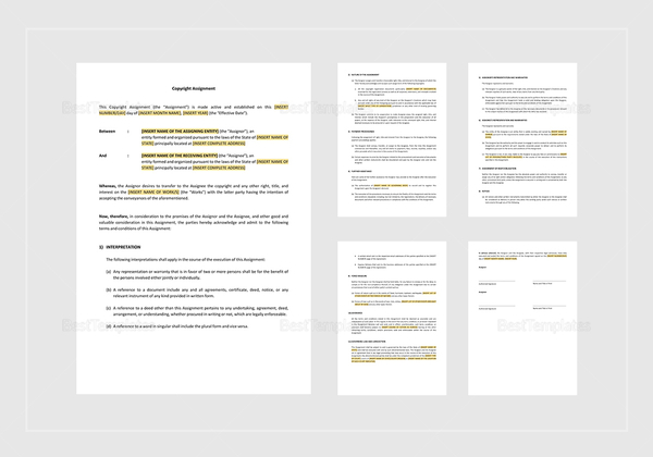 Copyright Assignment Template in Word, Apple Pages