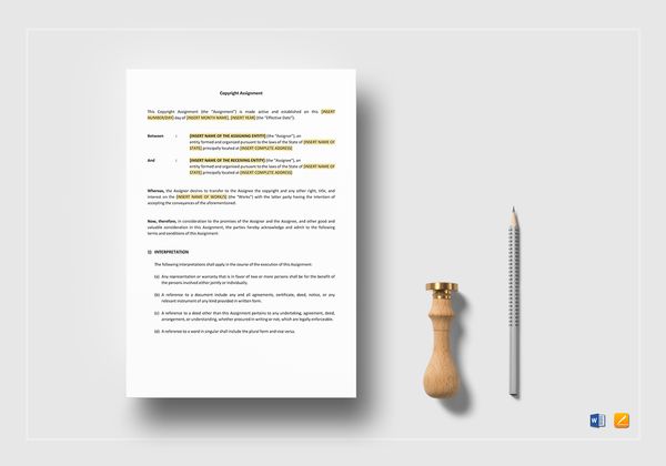 Copyright Assignment Template in Word, Apple Pages