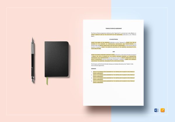 Terms of Service Agreement Template in Word, Apple Pages