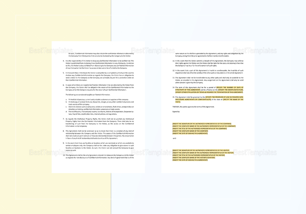 Visitors Non-Disclosure Agreement Template in Word, Apple Pages