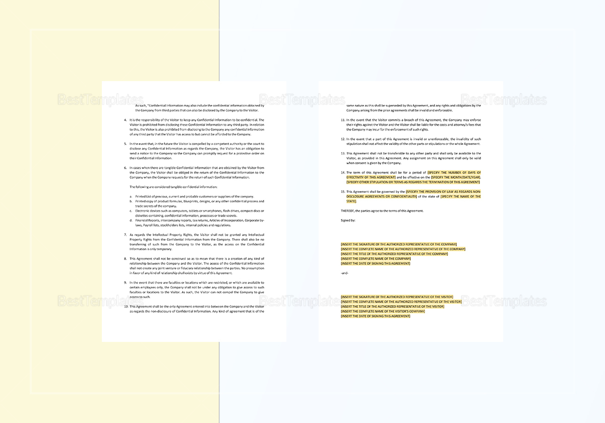 Visitors Non-Disclosure Agreement Template in Word, Apple Pages