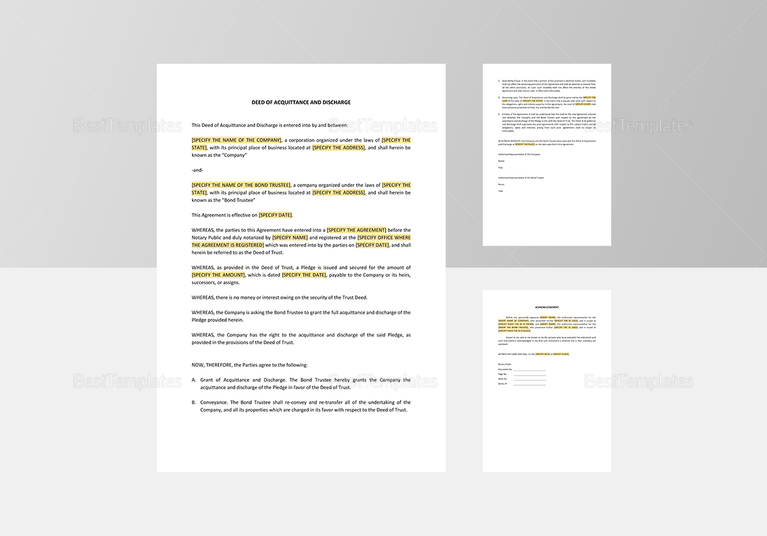 Deed of Acquittance and Discharge Template in Word, Apple Pages