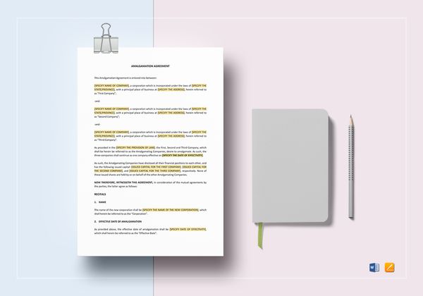 Amalgamation Agreement Template in Word, Apple Pages