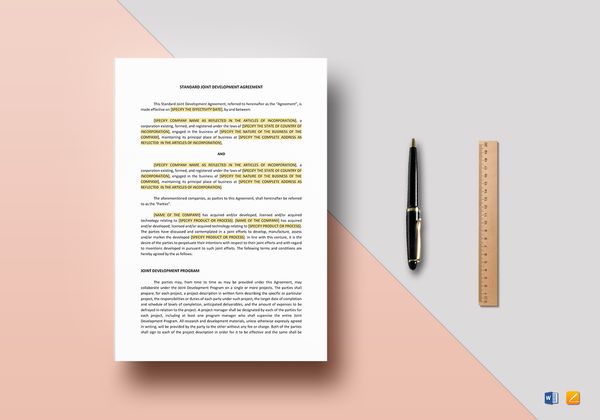 Standard Joint Development Agreement Template in Word, Apple Pages