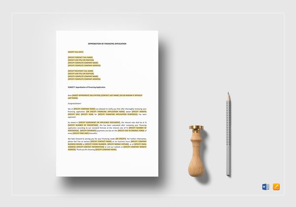 Approbation of Financing Application Template in Word, Apple Pages