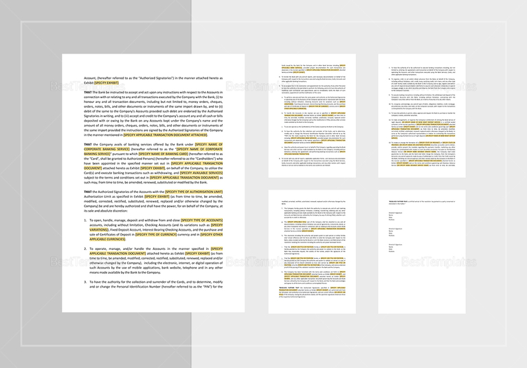 Board Resolution for Opening Bank Account Template in Word, Apple Pages