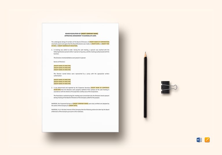 Board Resolution Approving Amendment to General By-Laws Template in ...