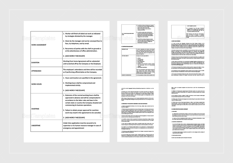 Telecommuting Agreement Template in Word, Apple Pages