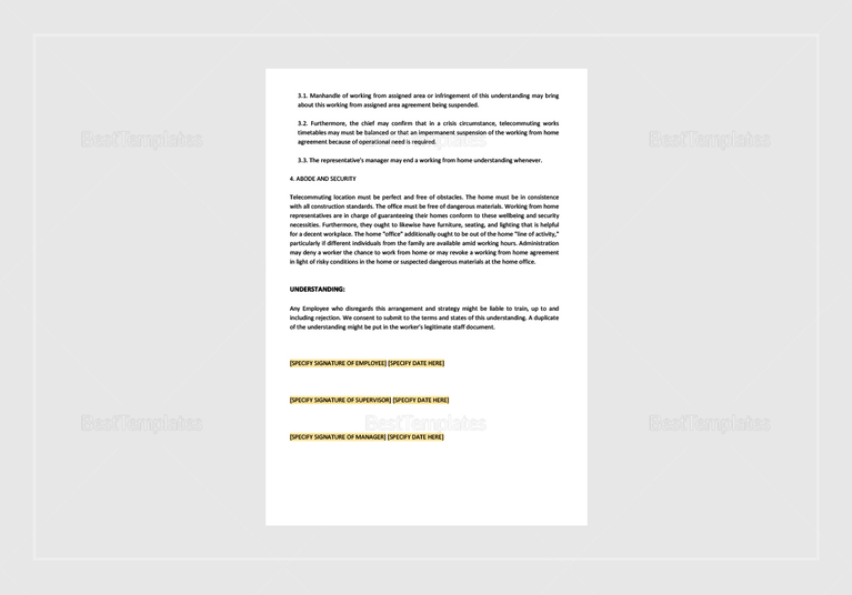 Telecommuting Agreement Template in Word, Apple Pages