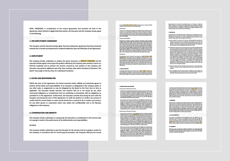 Executive Employment Agreement with Car Allowance Template in Word, Apple Pages