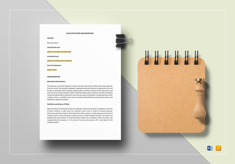 Data Entry Keyer Job Description Template in Word, Apple Pages