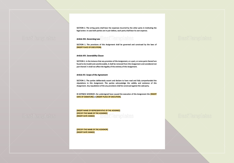 Assignment of Pre-Employment Works Template in Word, Apple Pages