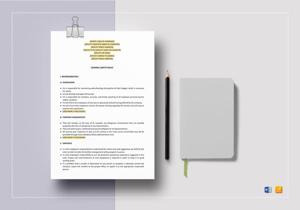 General Safety Rules Template in Word, Apple Pages