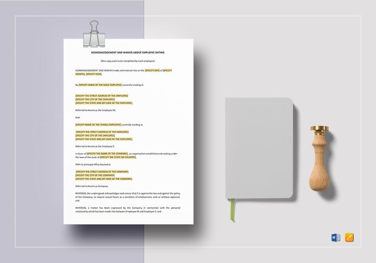 Acknowledgement and Waiver About Employee Dating Template in Word ...