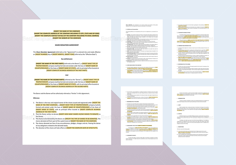 Share Donation Agreement Template in Word, Apple Pages