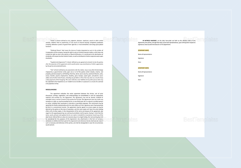 Purchase and Sale of Shares Agreement Template in Word, Apple Pages