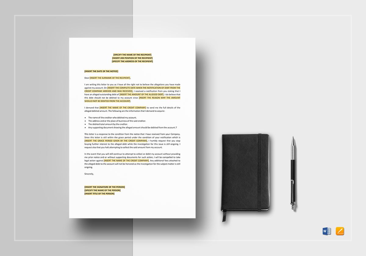 Notice of Disputed Account Template in Word, Apple Pages