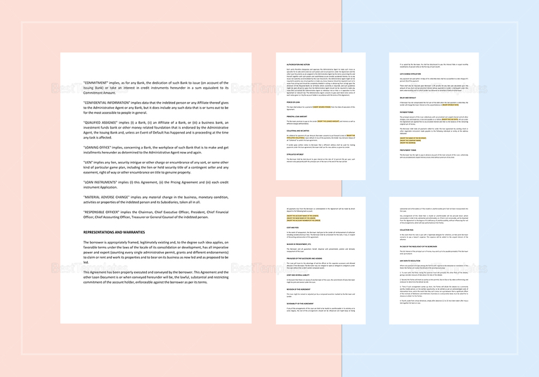 Credit Agreement Template in Word, Apple Pages