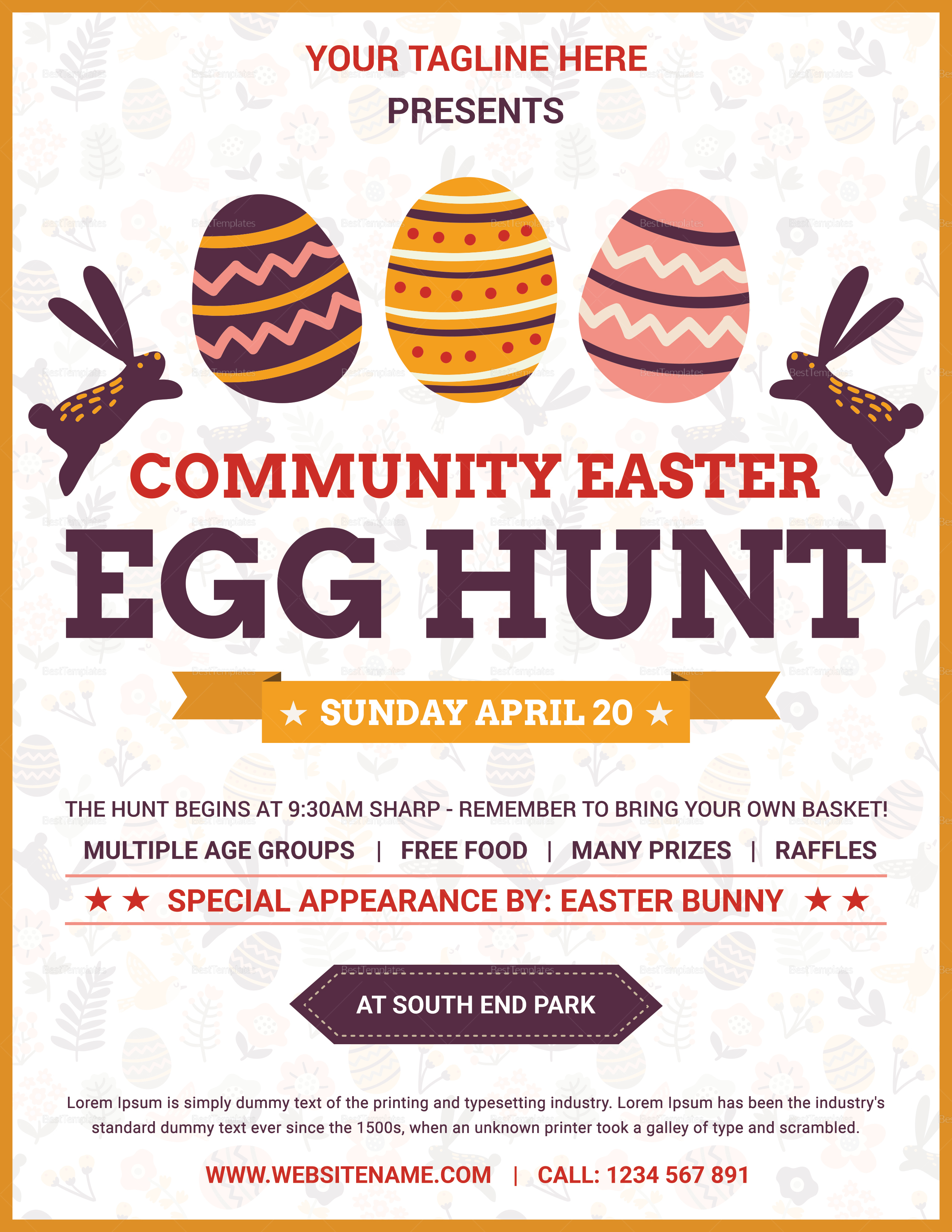 Elegant Easter Egg Hunt Flyer Design Template In Word PSD Publisher
