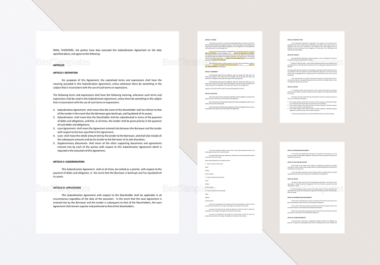 Private Companies Subordination Agreement Template in Word, Apple Pages