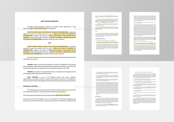 Note Purchase Agreement Template in Word, Apple Pages