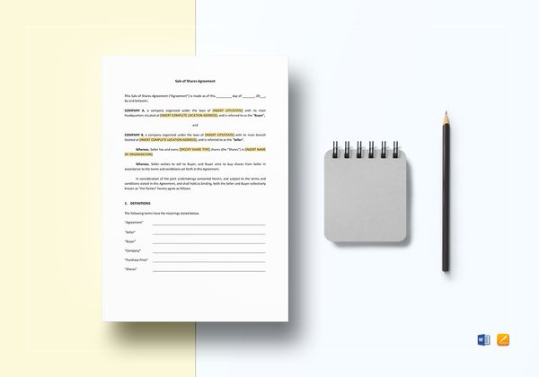 Sale of Shares Agreement Template in Word, Apple Pages