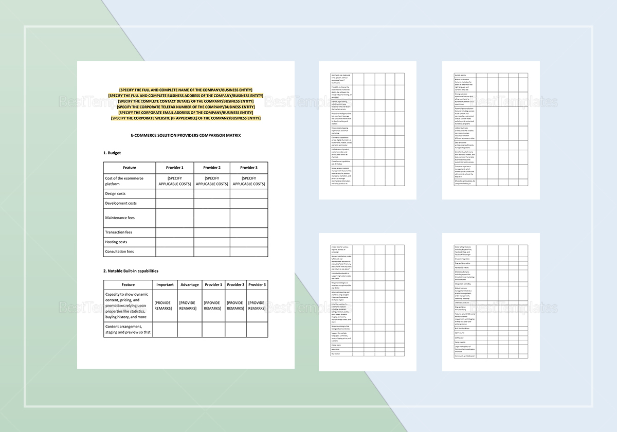 E-Commerce Solution Providers Comparison Matrix Template in Word, Apple ...