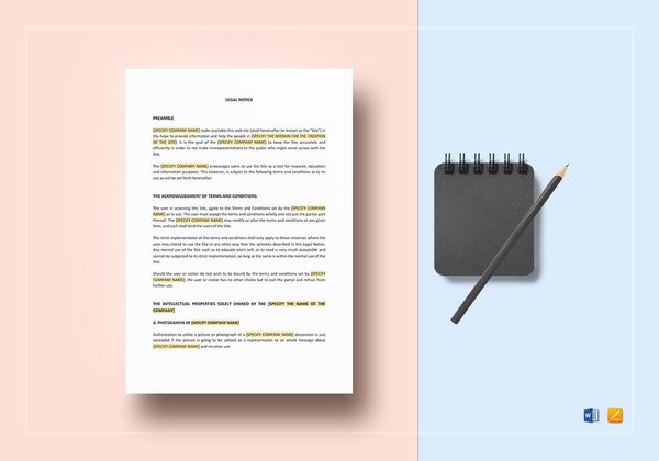 Legal Notice Template in Word, Apple Pages