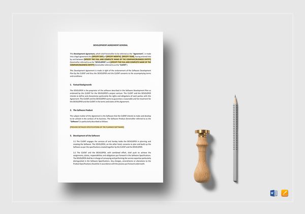 Development Agreement General Template in Word, Apple Pages