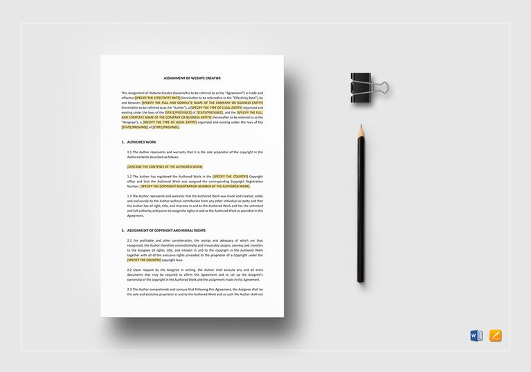 Assignment of Website Creator Template in Word, Apple Pages