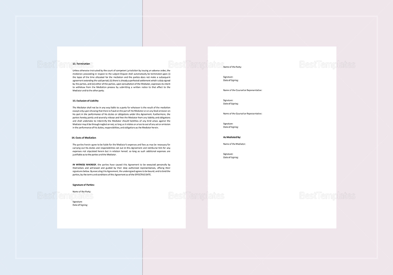 Mediation Agreement Template in Word, Apple Pages