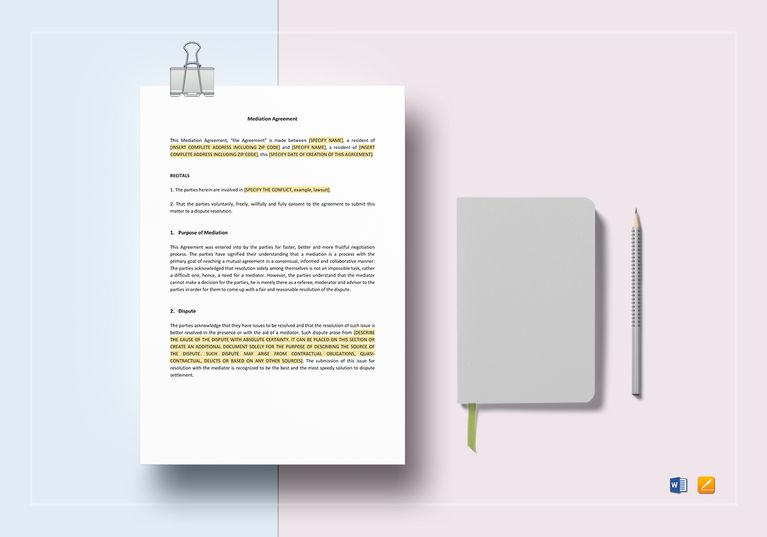 Mediation Agreement Template in Word, Apple Pages