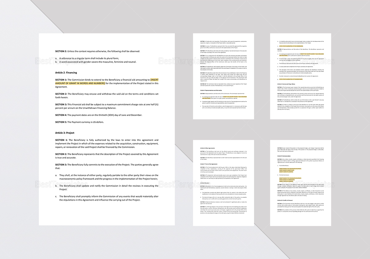 Financing Agreement Template in Word, Apple Pages